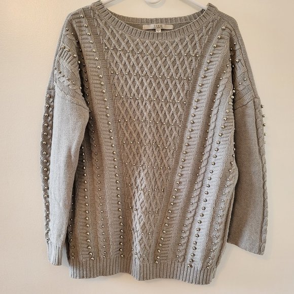 Guess | Sweaters | Guess Long Sleeve Grey Knit Sweater With Silver ...